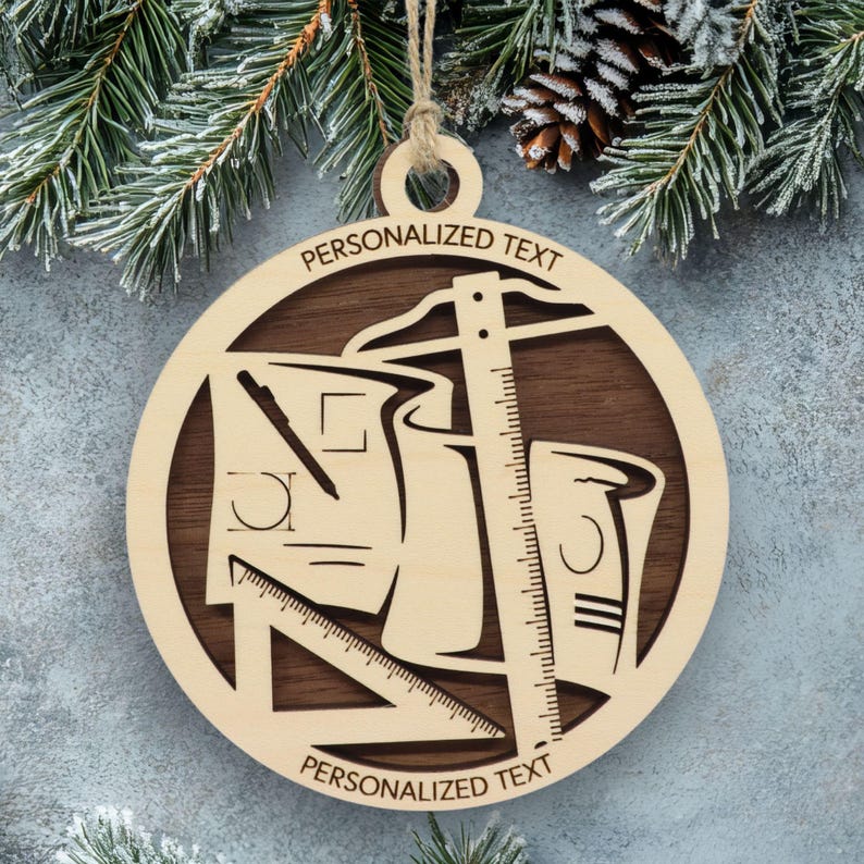 Engineer Ornament – Blueprint and Ruler Design – Personalized STEM Gift ...