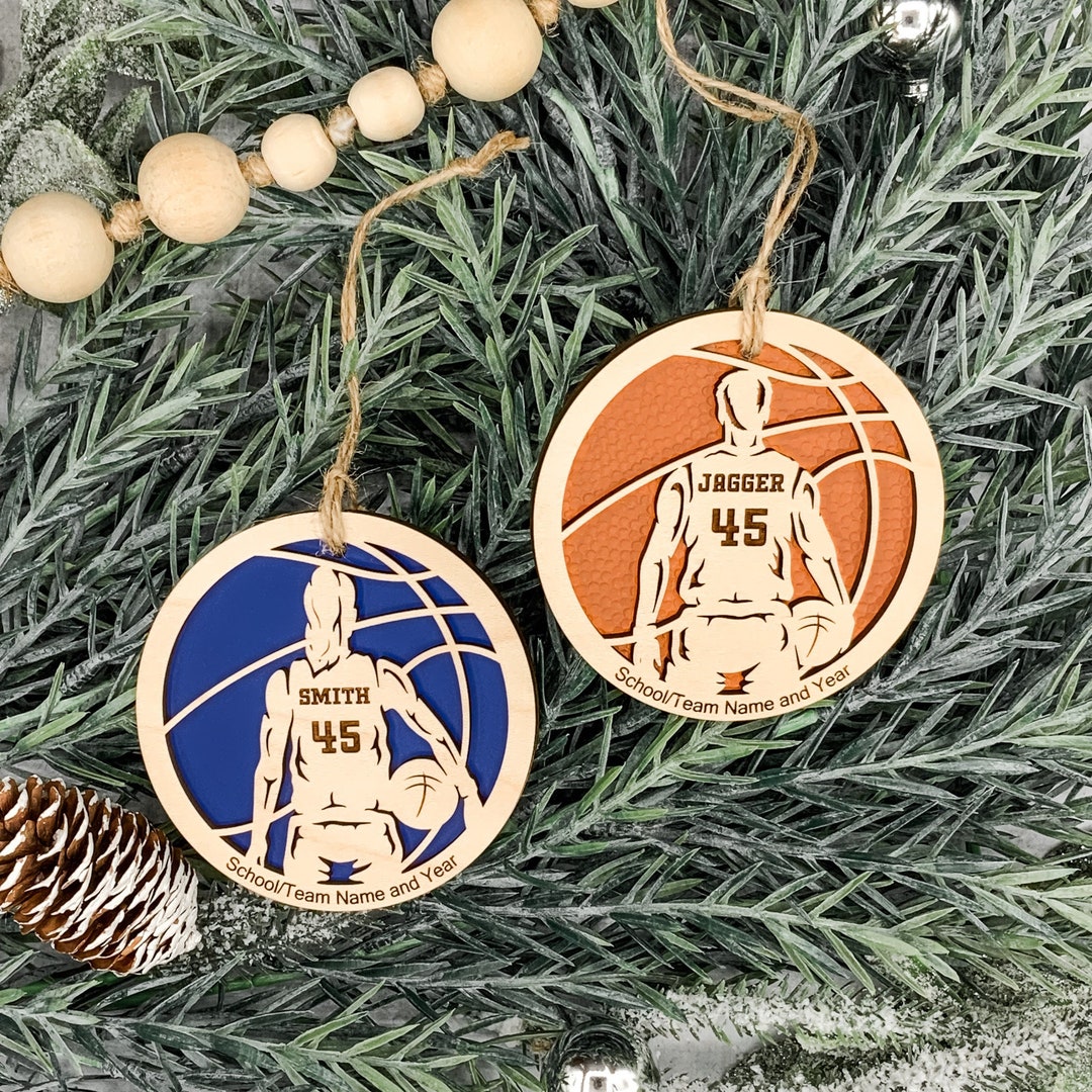 Personalized Basketball Ornament, Engraved Wooden Sports Ornament With ...
