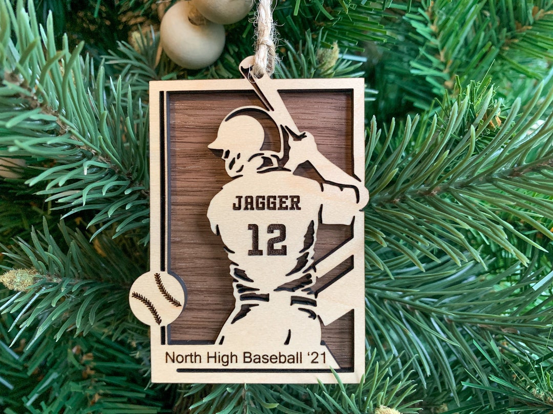 Personalized Baseball Ornament, Engraved Wooden Sports Ornament With ...