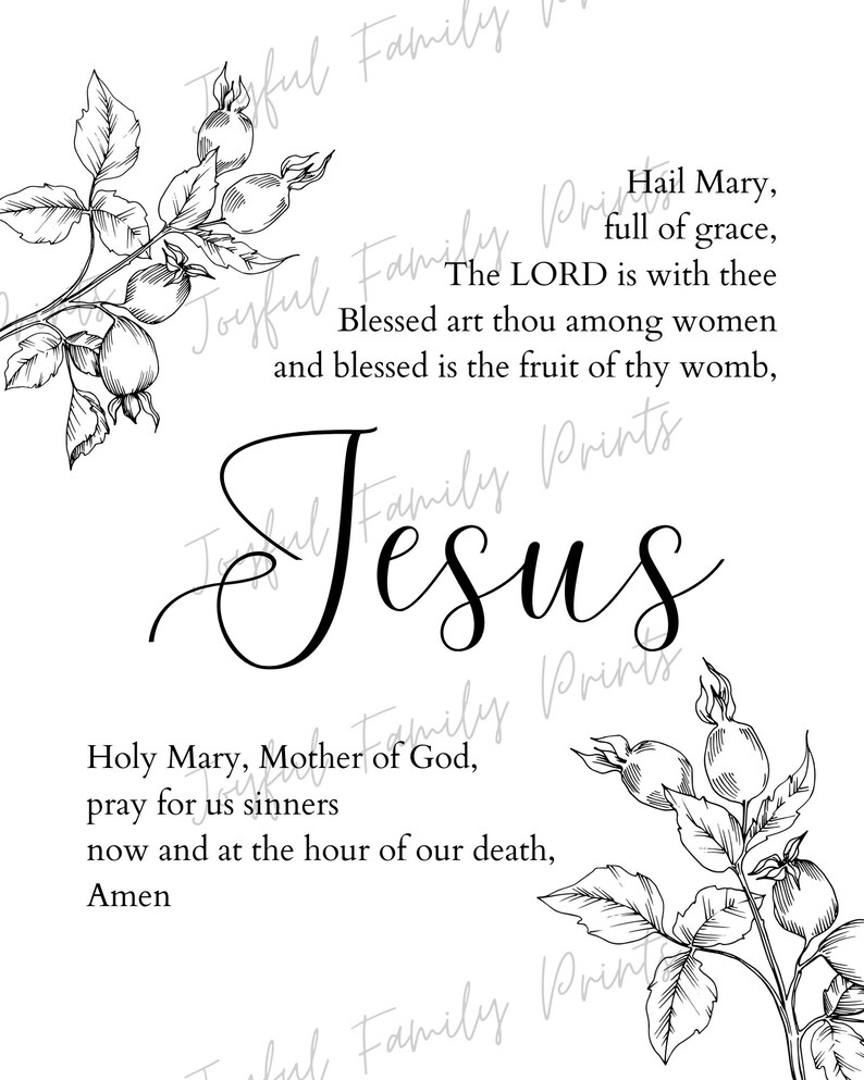 Rosary Prayers Collection Wall Art Printable Our Father Hail Mary Glory ...