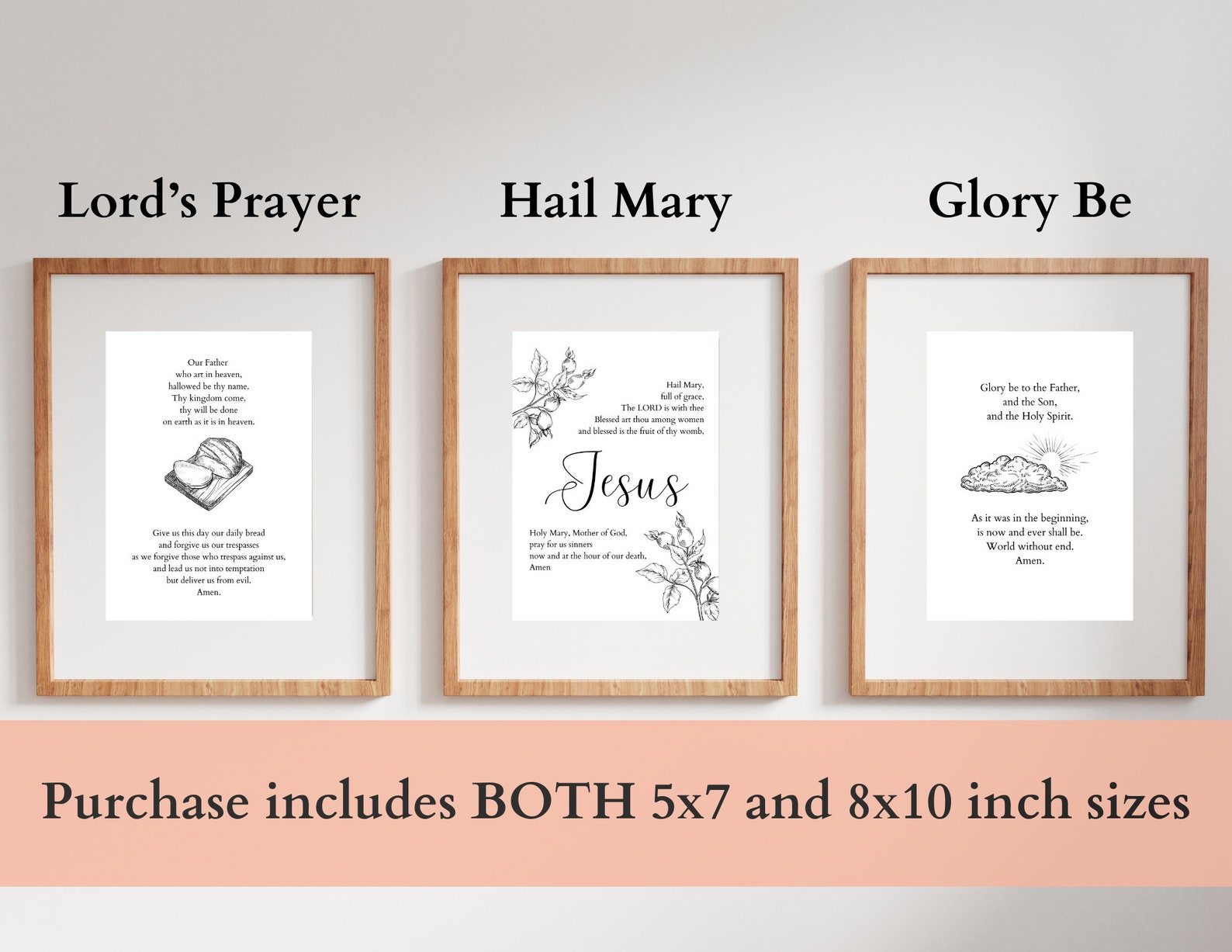 Rosary Prayers Collection Wall Art Printable Our Father Hail Mary Glory ...