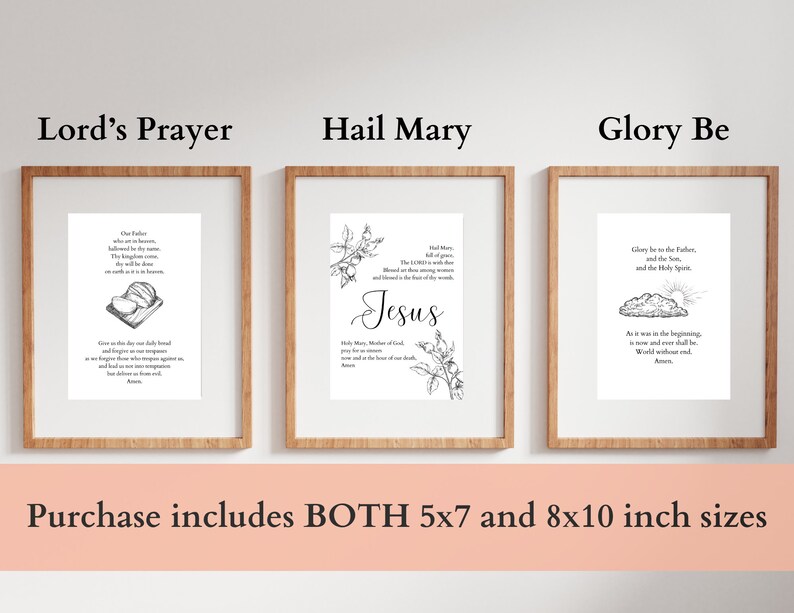 Rosary Prayers Collection Wall Art Printable Our Father Hail Mary Glory ...