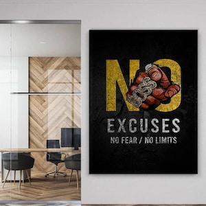 No Excuses Motivational Quotes Wall Art Boss Canvas Modern Home Office ...