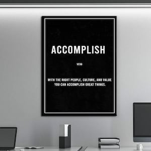 Accomplish Definition Print Office Wall Art Motivational Quote Poster ...