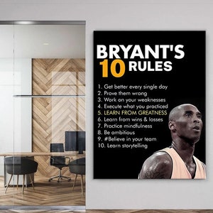 Kobe Bryant Poster 10 Rules of Success Wall Art Motivational Decor ...