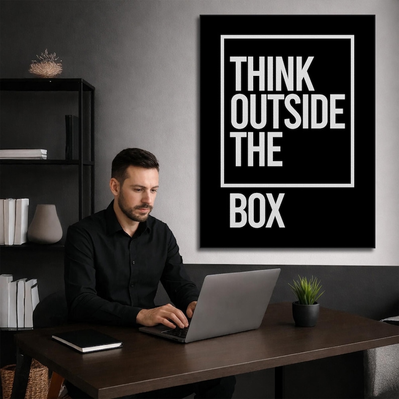 Think Outside the Box Canvas Print, Inspirational Quote Wall Art for ...