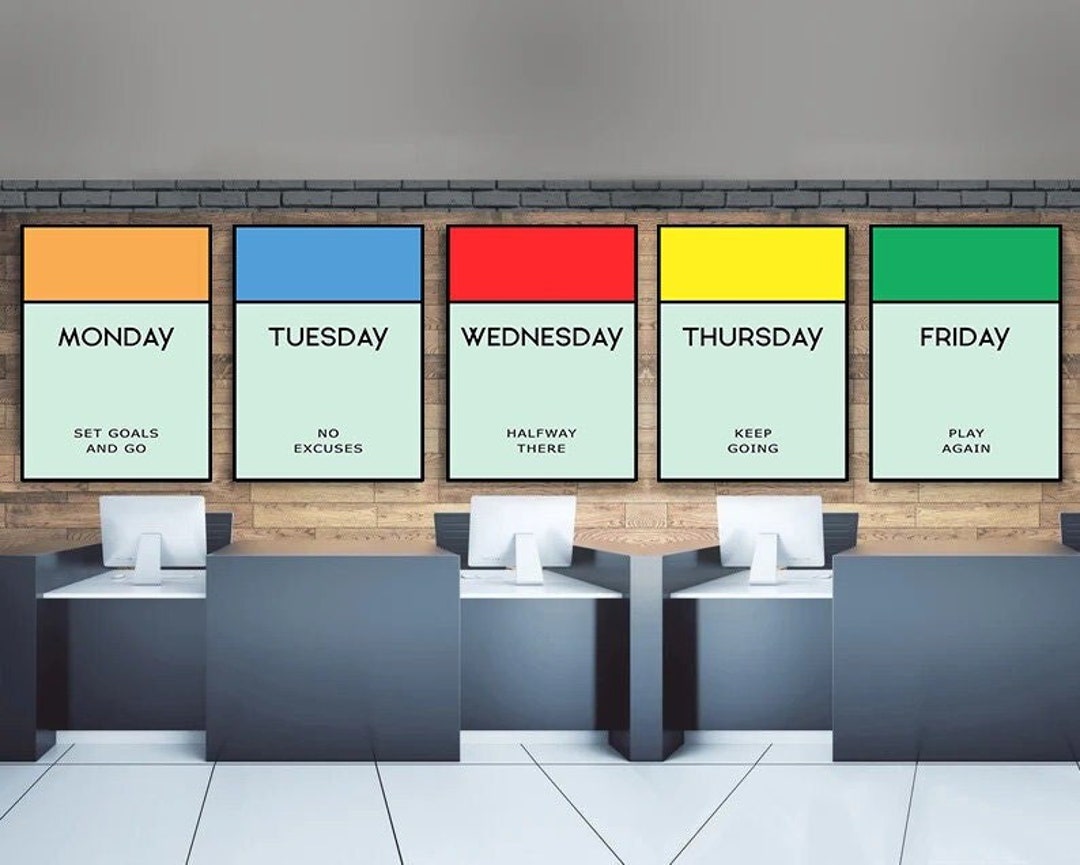 5 Piece Wall Art Motivational Canvas Week Days Quote Office Bundle ...