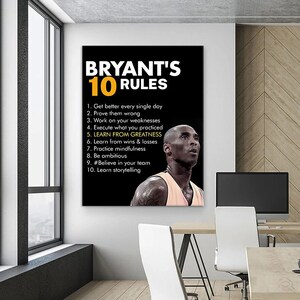 Kobe Bryant Poster 10 Rules of Success Wall Art Motivational Decor ...