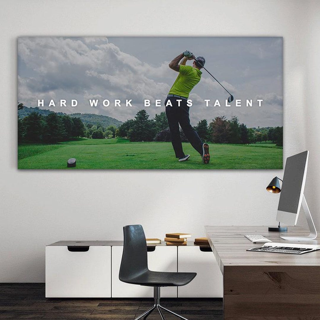 Golf Motivational Wall Art Hard Work Beats Talent Quote Poster for ...
