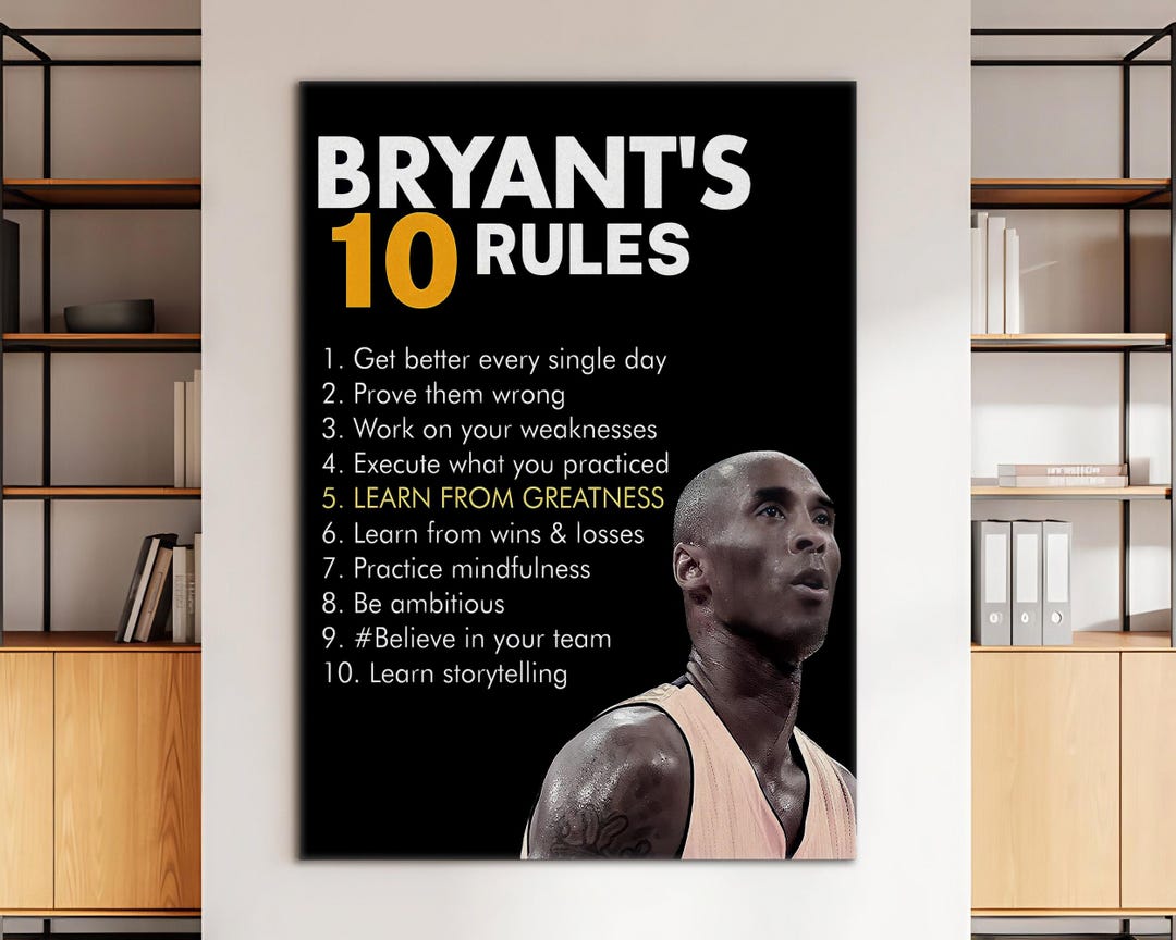 Kobe Bryant Poster 10 Rules of Success Wall Art Motivational Decor ...