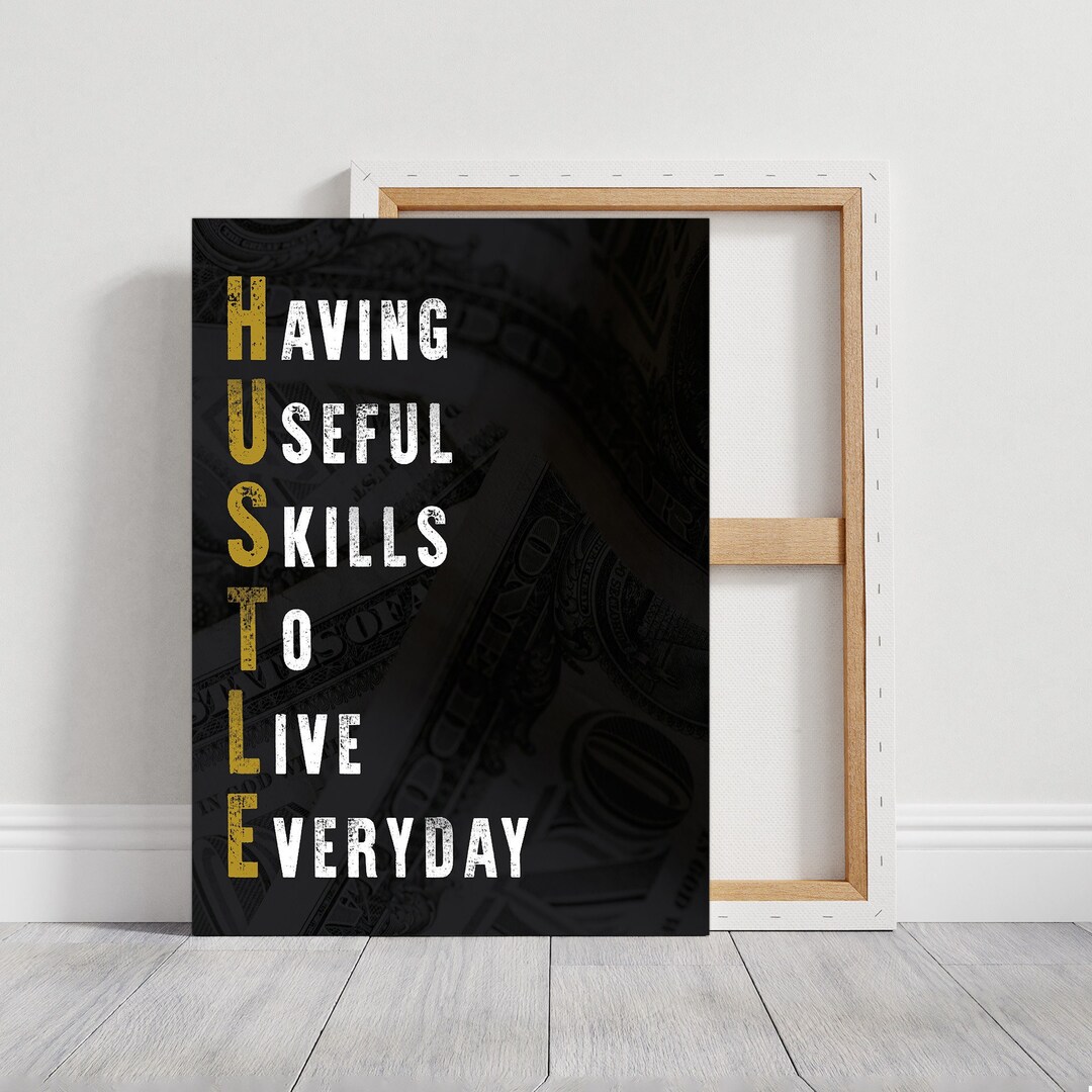 Hustle Wall Art Inspirational Quotes Canvas Home Office Decor Hustle ...