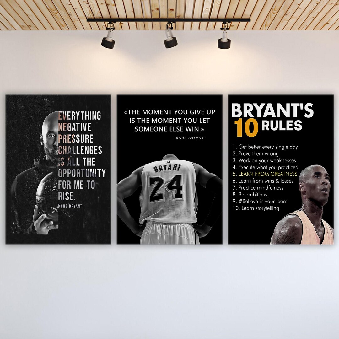 3 Piece Kobe Bryant Wall Art Motivational Basketball Poster Kobe Bryant ...