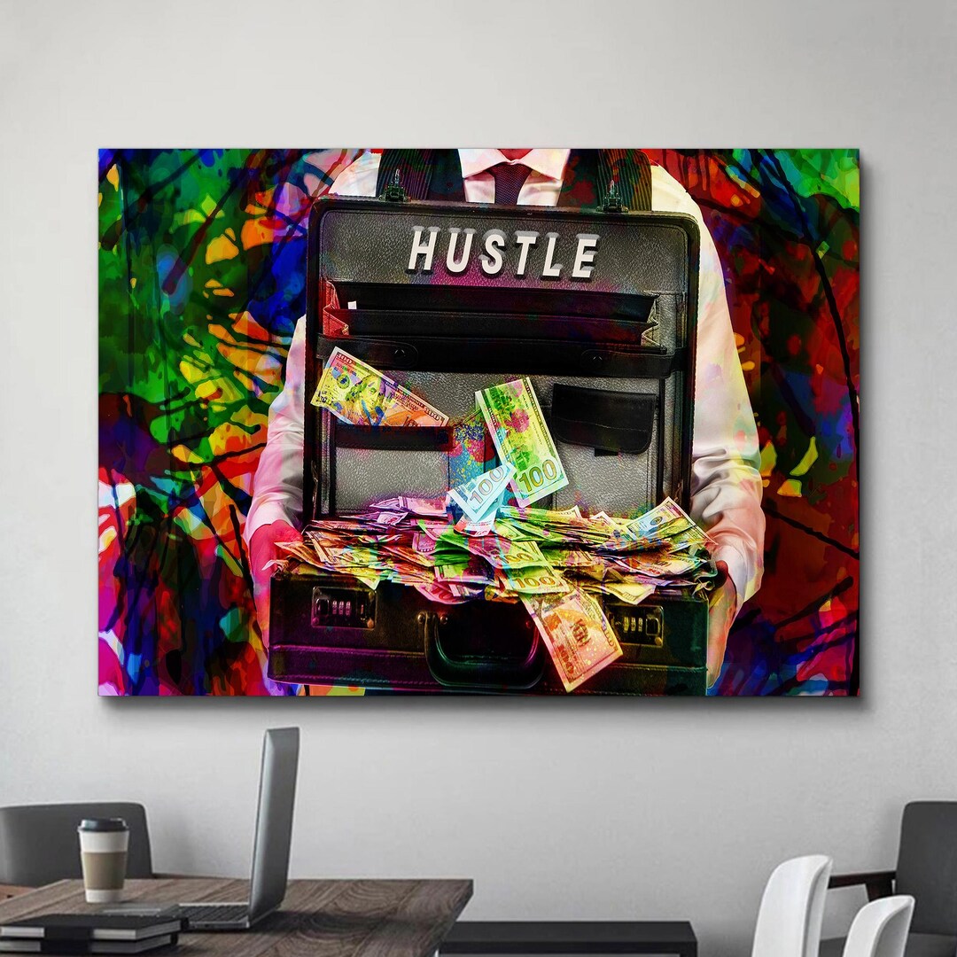 Hustle Wall Art Money Motivational Canvas Prints Hustle Harder Quotes ...