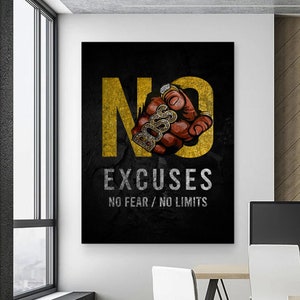 No Excuses Motivational Quotes Wall Art Boss Canvas Modern Home Office ...