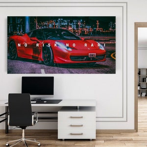 No Risk No Rari Wall Art Red Ferrari Poster Modern Office Wall Art ...