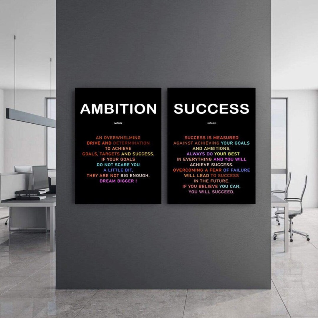 Ambition Poster Motivational Wall Art Success Prints Office Decor 2 ...