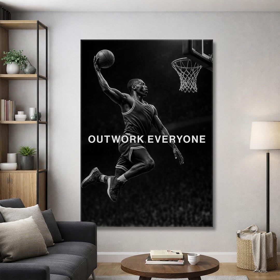 Outwork Everyone Poster Motivational Basketball Wall Art for Men's Home ...