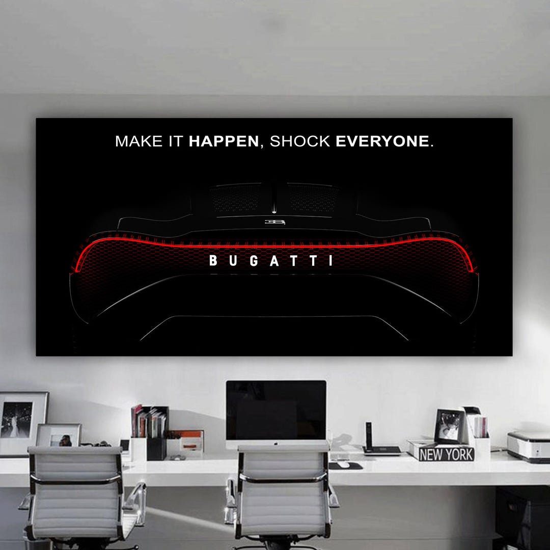 Make It Happen Motivational Cars Wall Art Bugatti Poster Inspiring ...