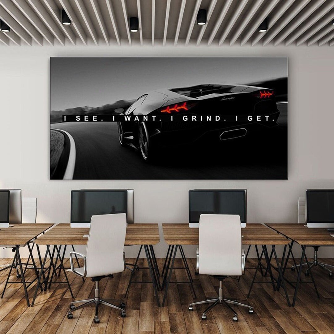 Lamborghini Canvas Motivational Quote Wall Art Modern Entrepreneur Gift Office Decor Landscape ...