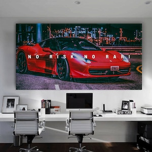 No Risk No Rari Wall Art Red Ferrari Poster Modern Office Wall Art ...