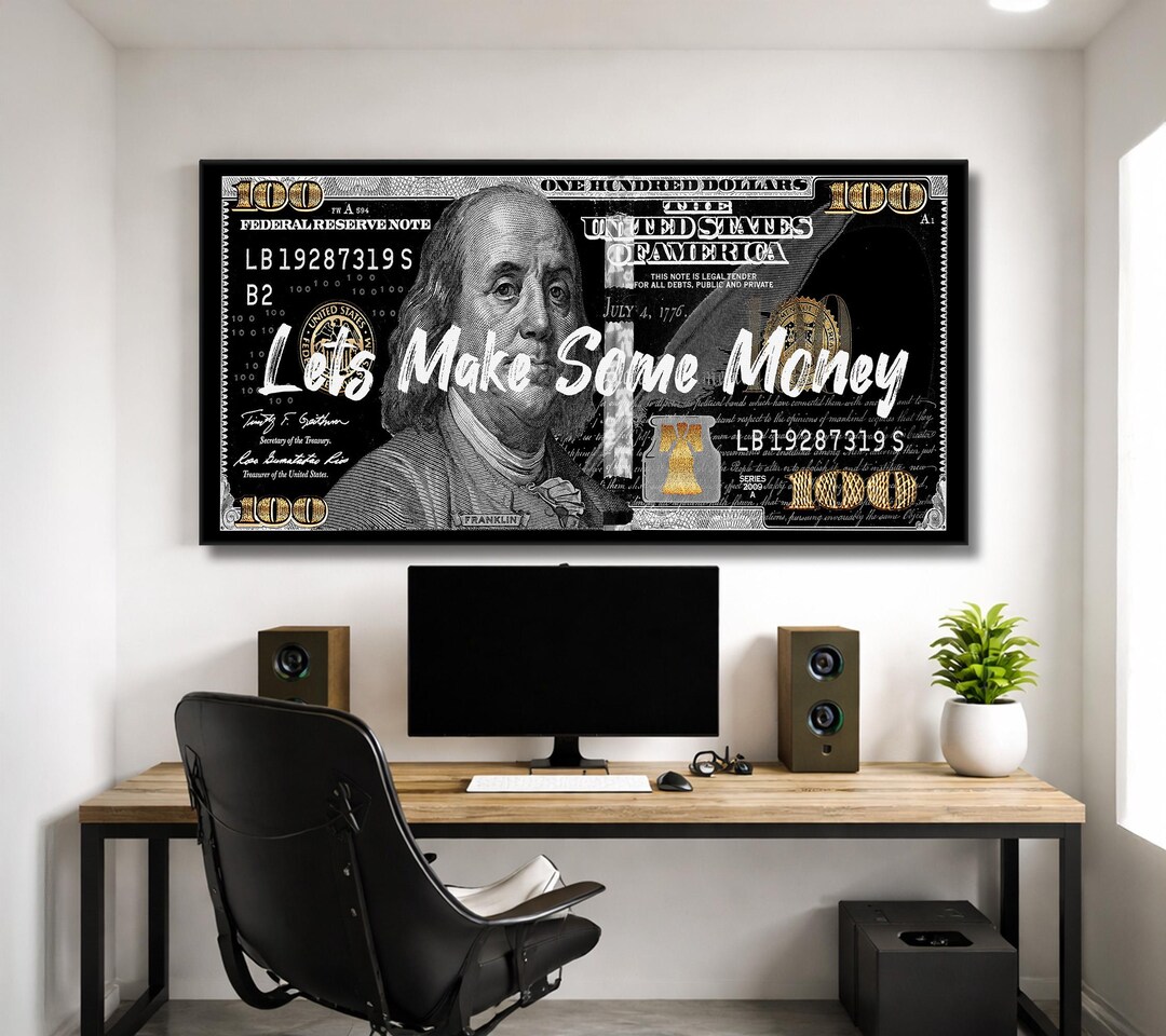 Motivational 100 Dollar Bill Canvas Prints for Entrepreneur Office Wall ...