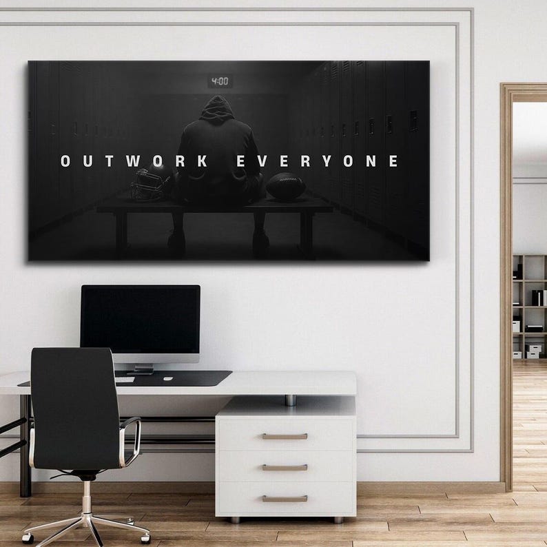 Outwork Everyone Motivational Football Wall Art for Teen Boys Room ...