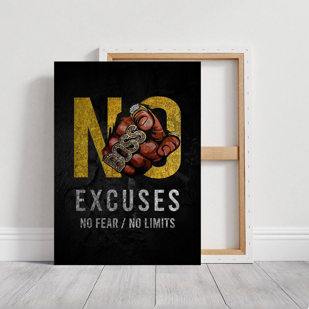 No Excuses Motivational Quotes Wall Art Boss Canvas Modern Home Office ...