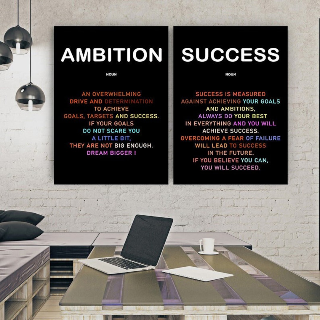 Ambition Poster Motivational Wall Art Success Prints Office Decor 2 Pieces Wall Art for ...