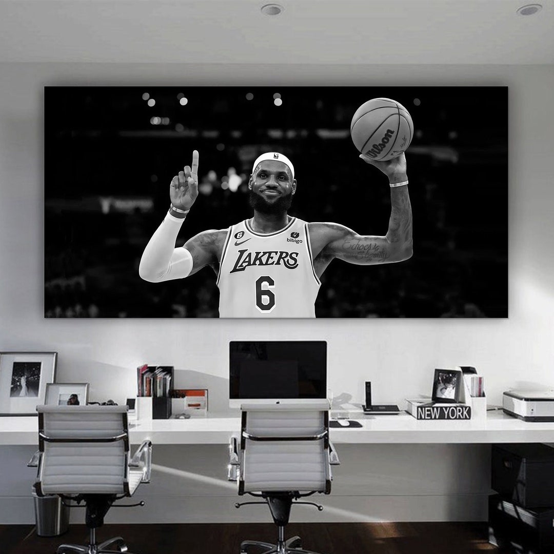 Black and White Lebron James Poster Basketball Wall Art for Boys Dorm ...