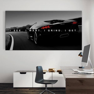 Lamborghini Canvas Motivational Quote Wall Art Modern Entrepreneur Gift Office Decor Landscape ...