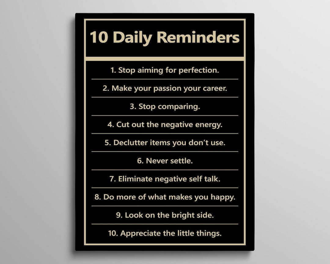 10 Daily Reminders Poster Inspirational Office Wall Art Inspiring Sign ...