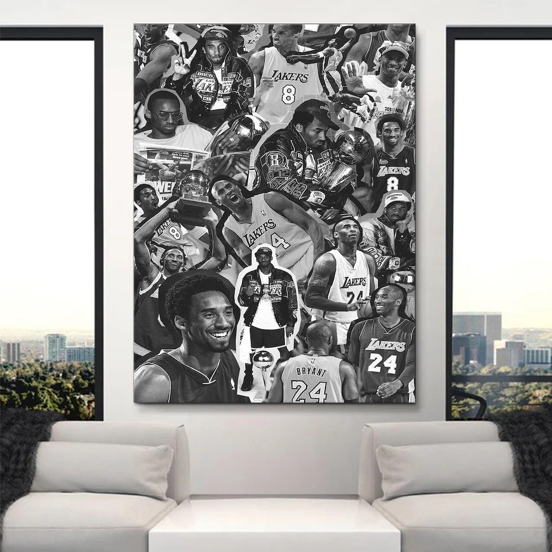 Black and White Kobe Bryant Collage Poster Basketball Wall Art for Boys ...