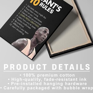 Kobe Bryant Poster 10 Rules of Success Wall Art for Men Office Decor ...