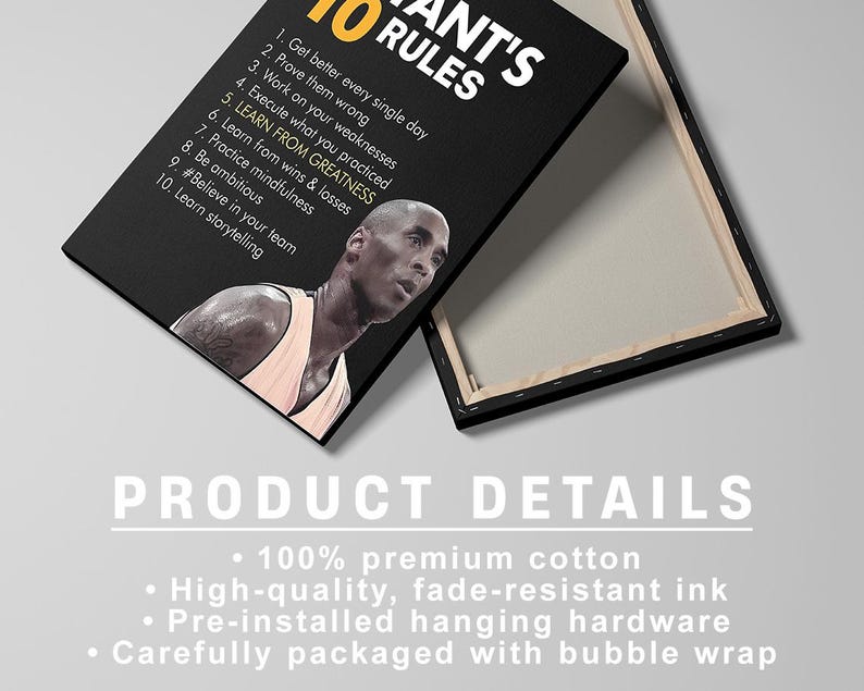 Kobe Bryant Poster 10 Rules of Success Wall Art Motivational Decor ...
