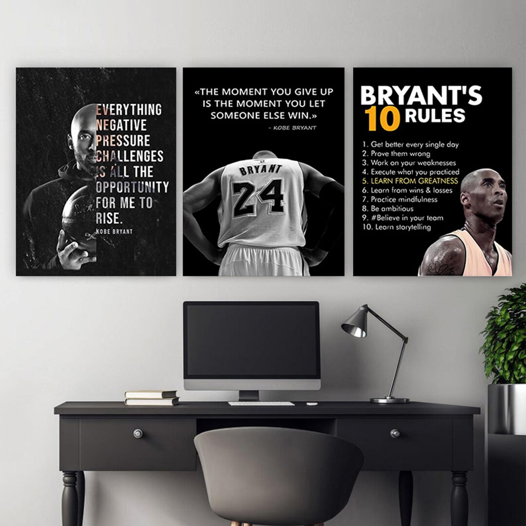 3 Piece Kobe Bryant Wall Art Motivational Basketball Poster Kobe Bryant ...