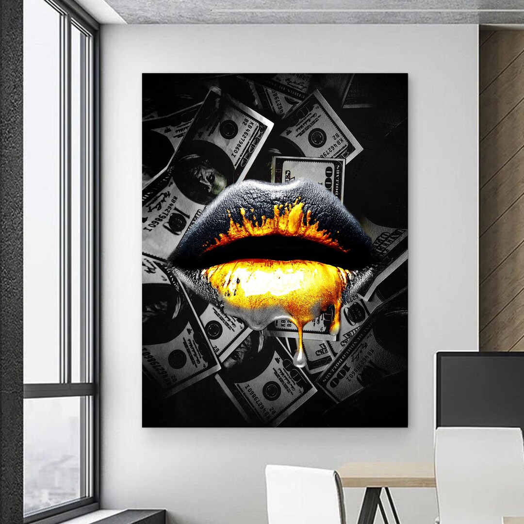 Gold Dripping Lips Poster Money Wall Art for Office Decor Luxury Home ...