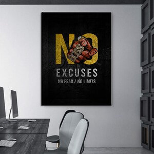 No Excuses Motivational Quotes Wall Art Boss Canvas Modern Home Office ...