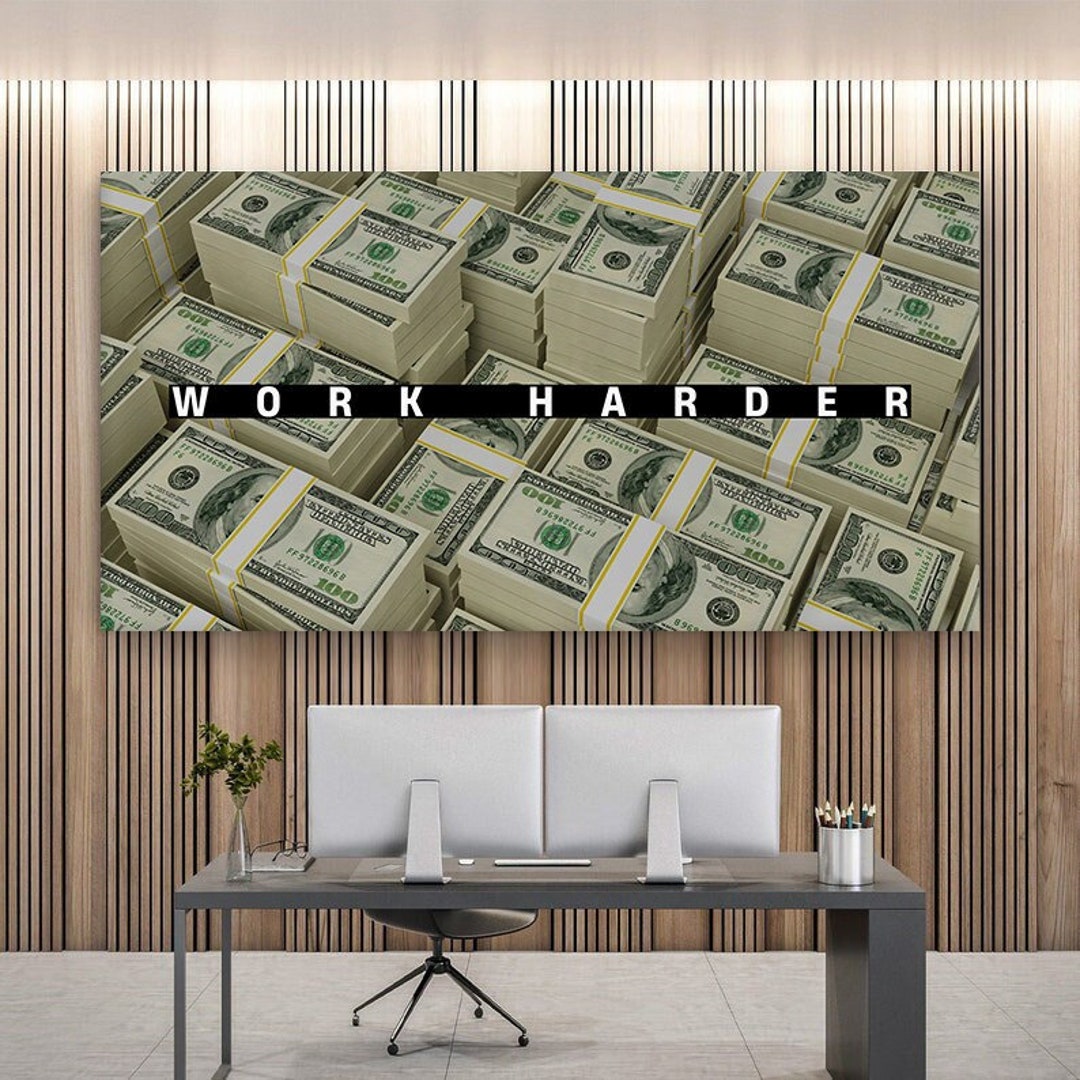 Work Harder Motivational Quote Wall Art Money Dollars Landscape Canvas ...