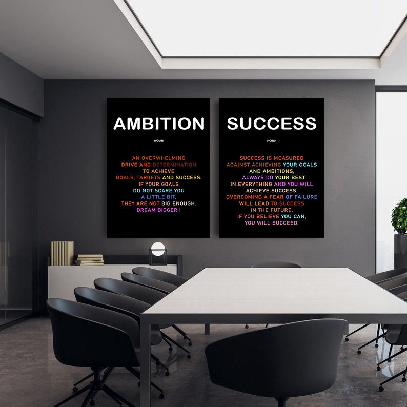 Ambition Poster Motivational Wall Art Success Prints Office Decor 2 ...