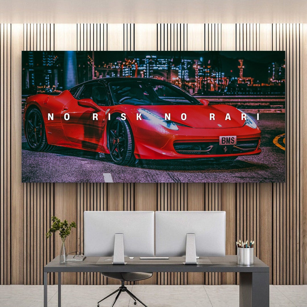 No Risk No Rari Wall Art Red Ferrari Poster Modern Office Wall Art ...
