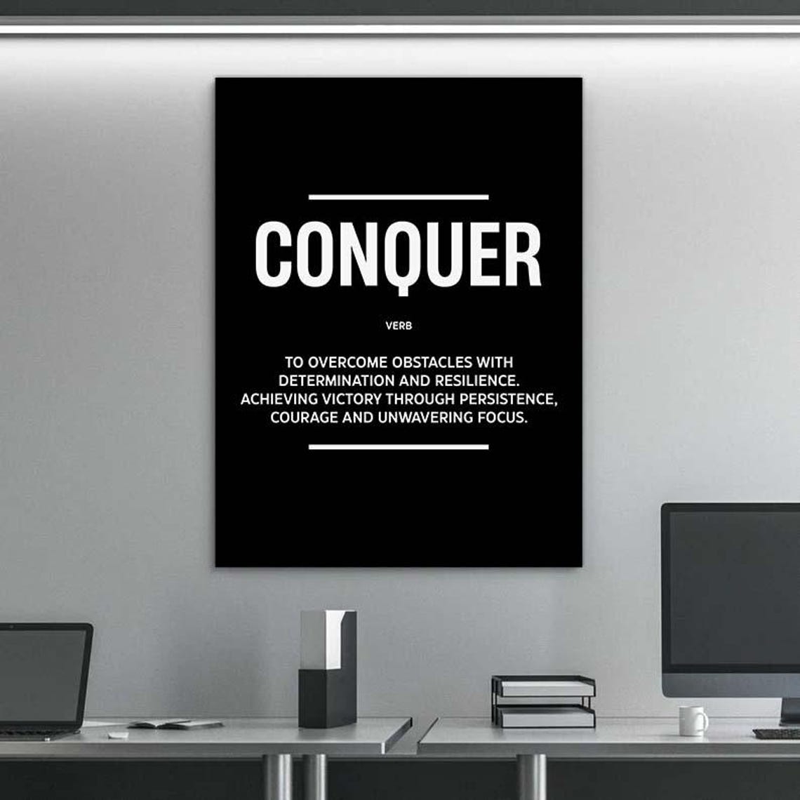 Conquer Poster Motivational Canvas Prints for Office Wall Decor Conquer ...