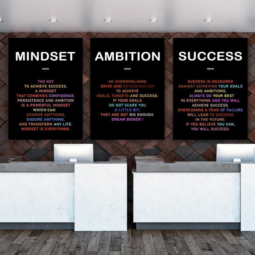 3 Piece Motivational Wall Art for Office Decor Success Quote Poster ...