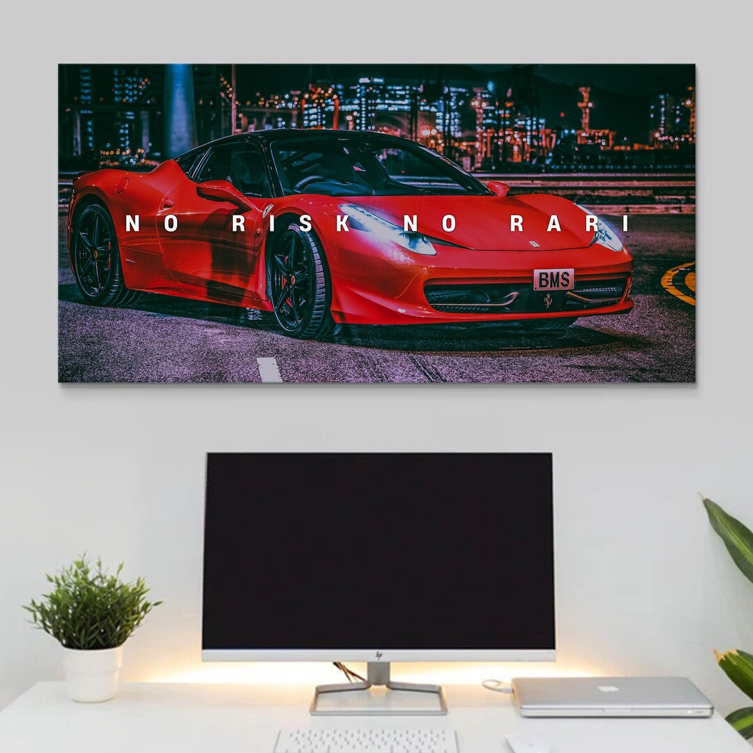 Red Ferrari Poster Motivational Wall Art for Office Decor No Risk No ...