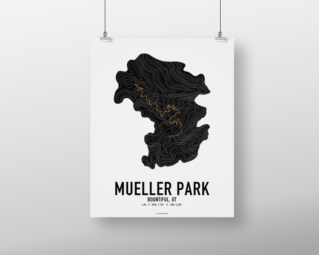 Mueller Park Trail Bountiful, UT MTB Trail Map Printable 16x20 Topo Map ...