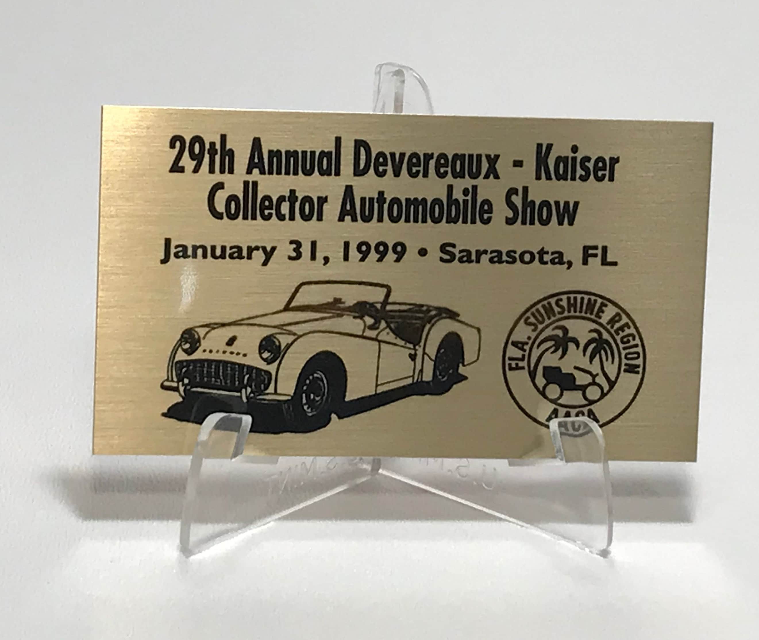 Vintage Classic Car Show Dashboard Plaque Collector Car Show Devereaux ...