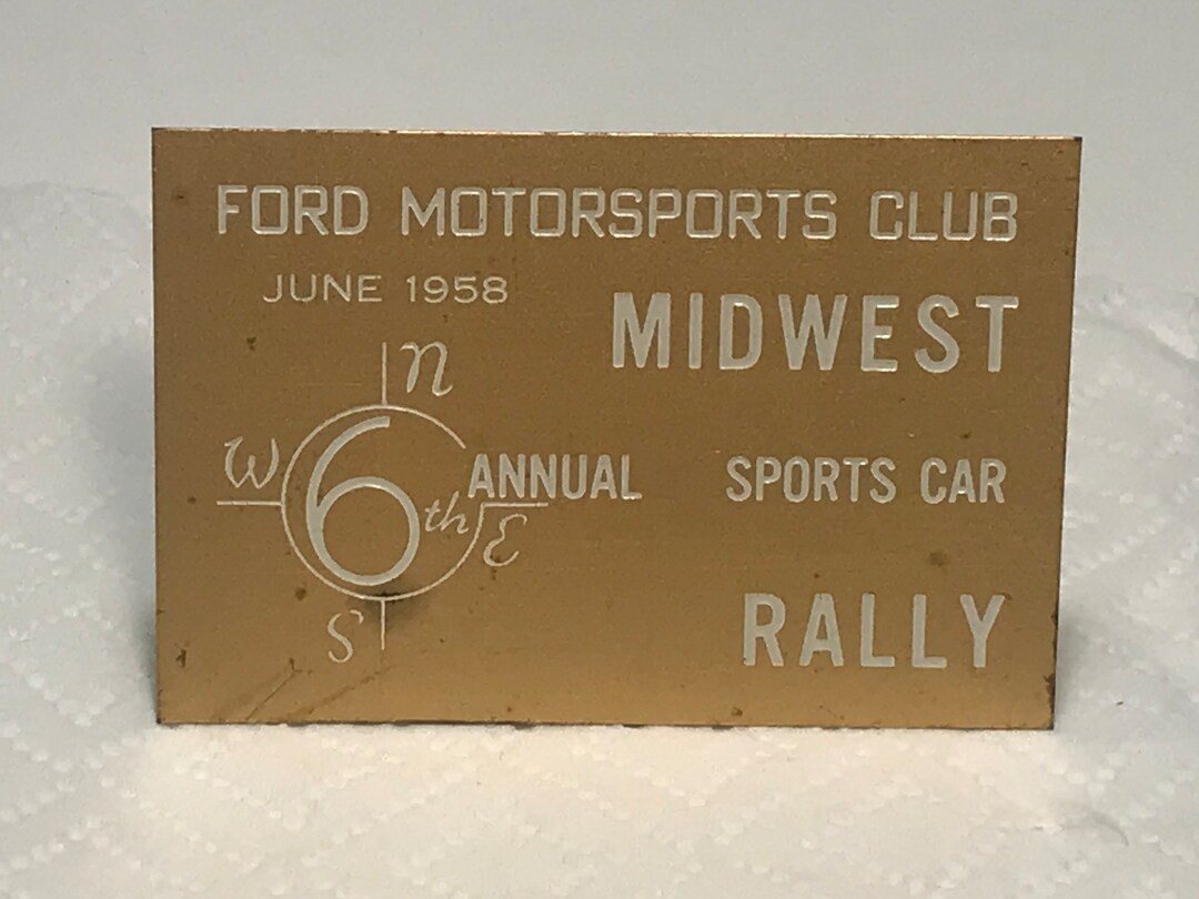 Vintage FORD MOTORSPORTS CLUB Dash Plaque Annual Sports Car Rally 1958 ...