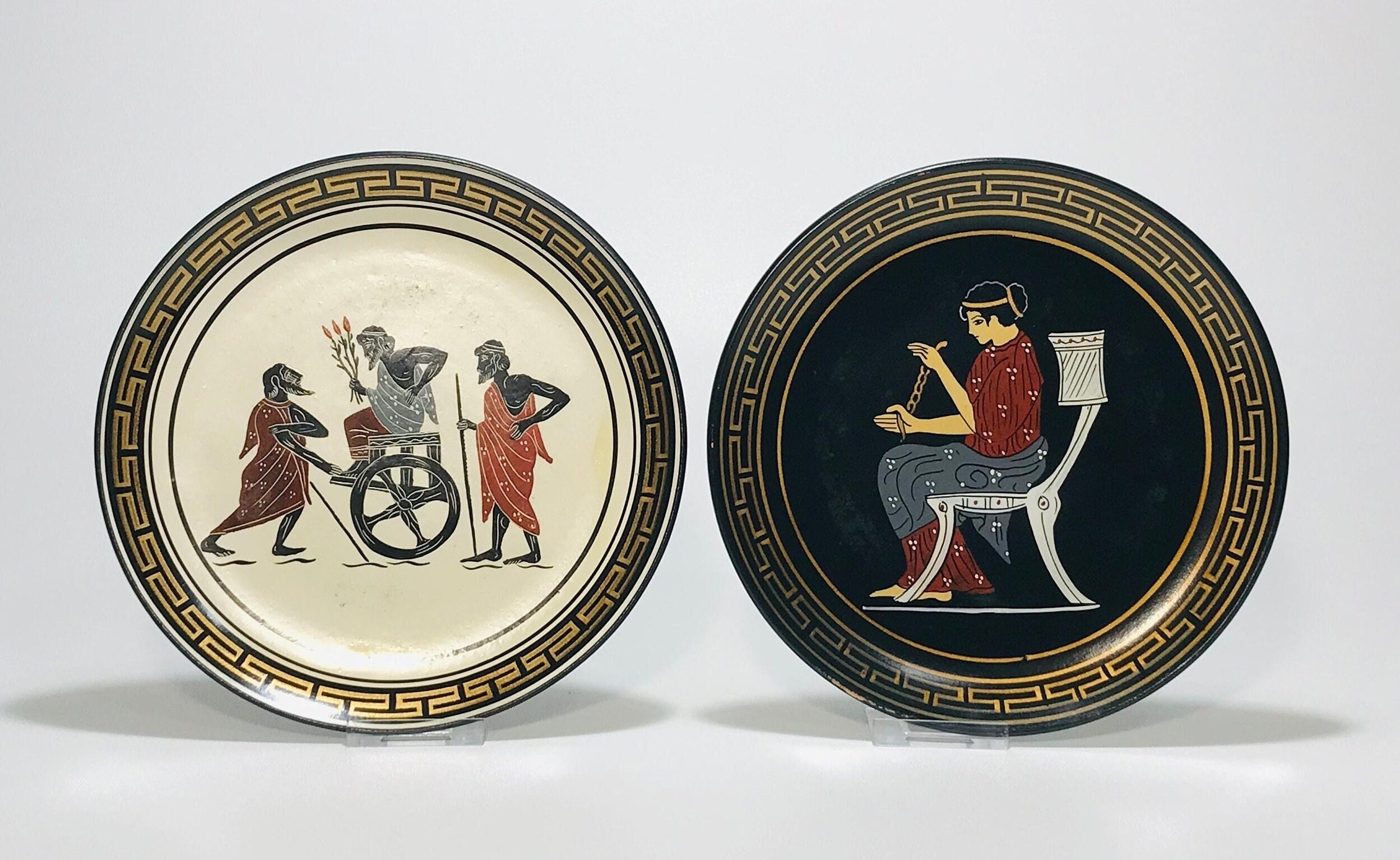 Vintage Kutahia Greek Mythology Terracotta Plate SET Handmade in Greece ...