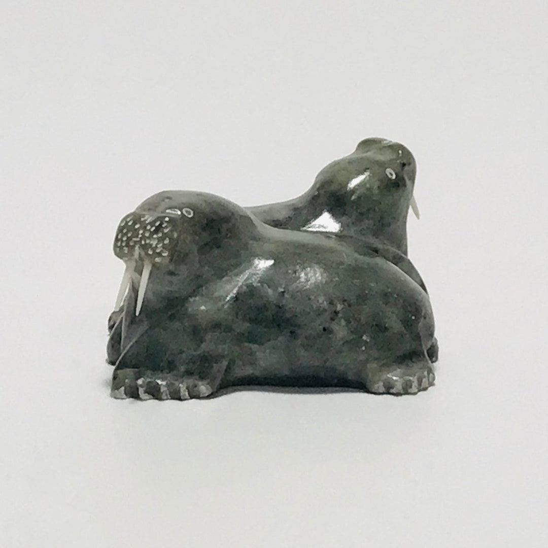 Vtg Inuit Eskimo Art Walruses Sculpture Soapstone Walrus Carving Native ...