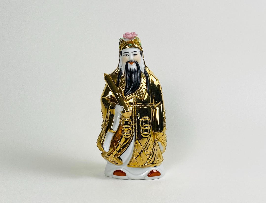 Vintage Fu Gilded Gold Wiseman FU Porcelain Figurine Chinese God Feng ...