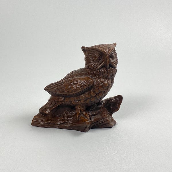 Vintage Owl Figurine RED MILL Horned Owl Sculpture Hand Crafted Pecan ...